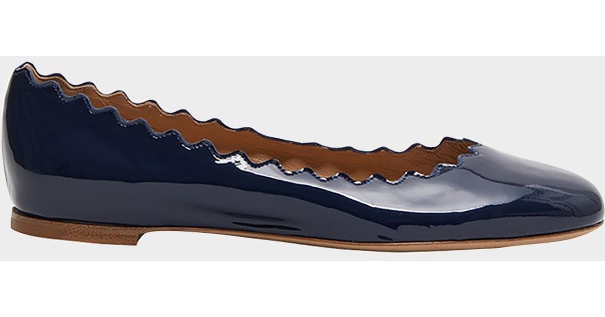 Chloé Lauren Patent Leather Scalloped Ballet Flats in Blue | Lyst