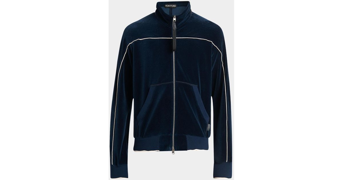 Tom Ford Velour Piped Full-Zip Track Jacket in Blue for Men | Lyst
