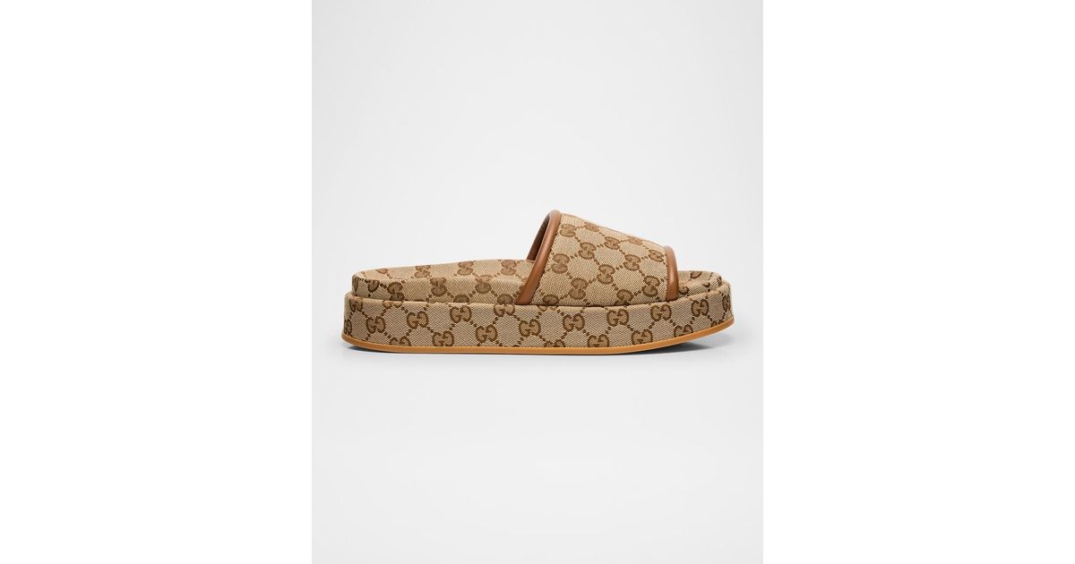 Gucci Clarice Gg Canvas Platform Slides in White | Lyst