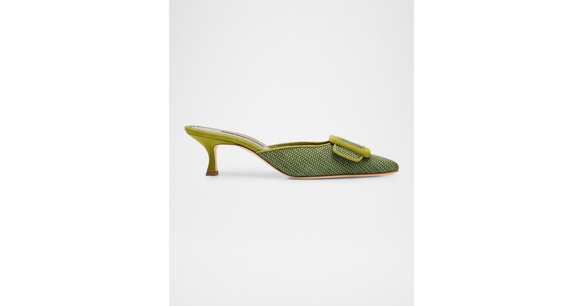 Manolo Blahnik Maysale Woven Buckle Mule Pumps in Green | Lyst