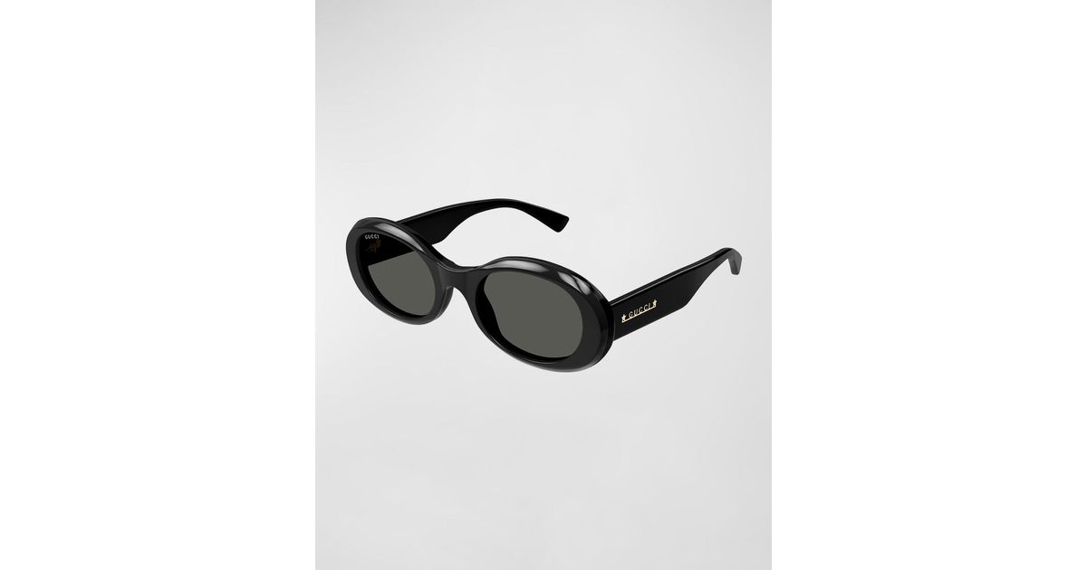 Gucci Logo Acetate Oval Sunglasses In Black Lyst