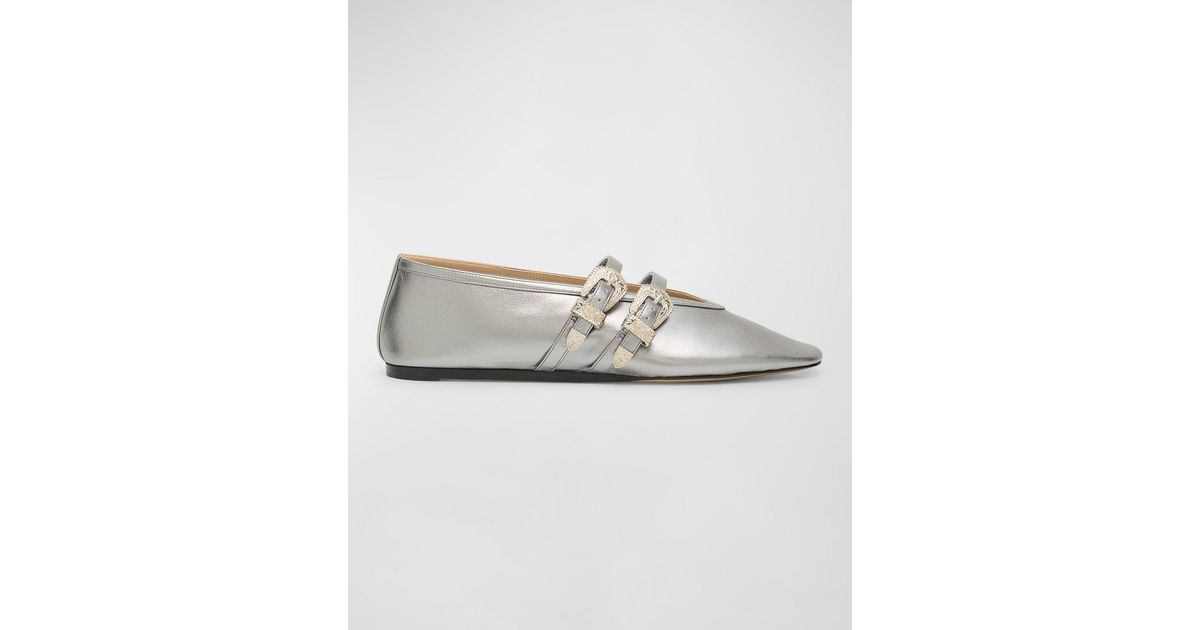 Le Monde Beryl Claudia Metallic Western Buckles Ballerina Flats in Gray ...