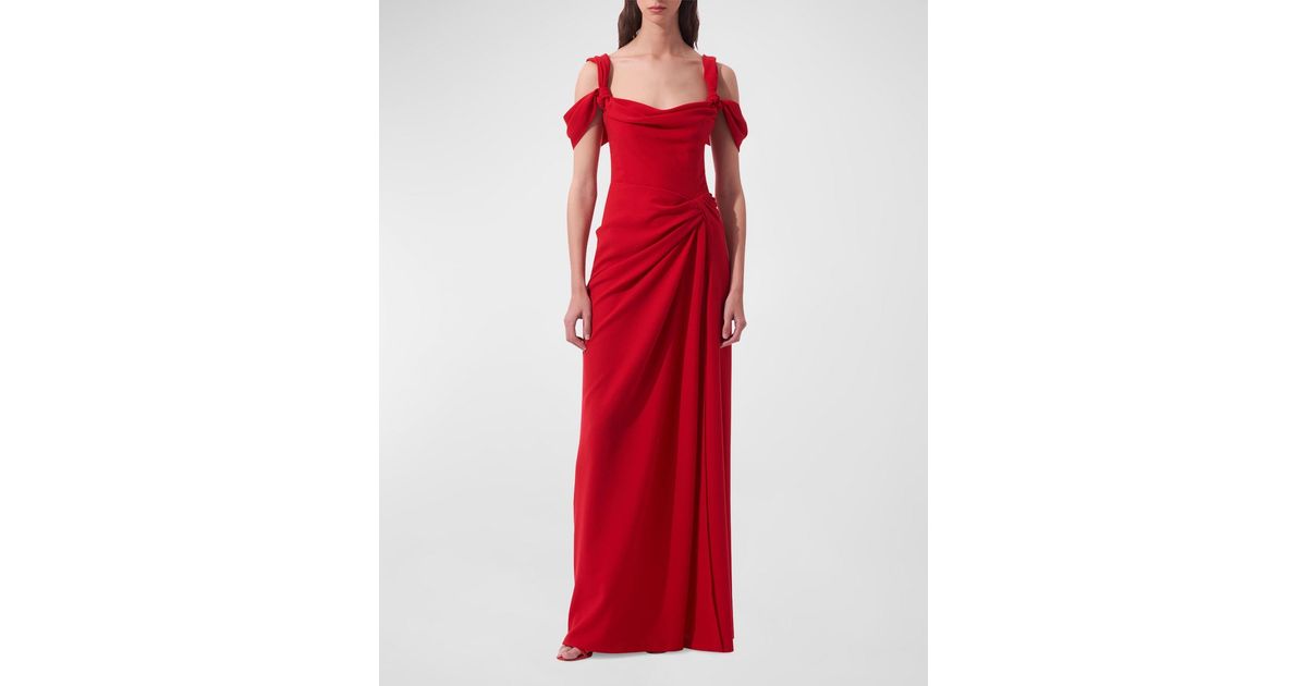 Carolina Herrera Draped Off-Shoulder Strap Slit Gown in Red | Lyst