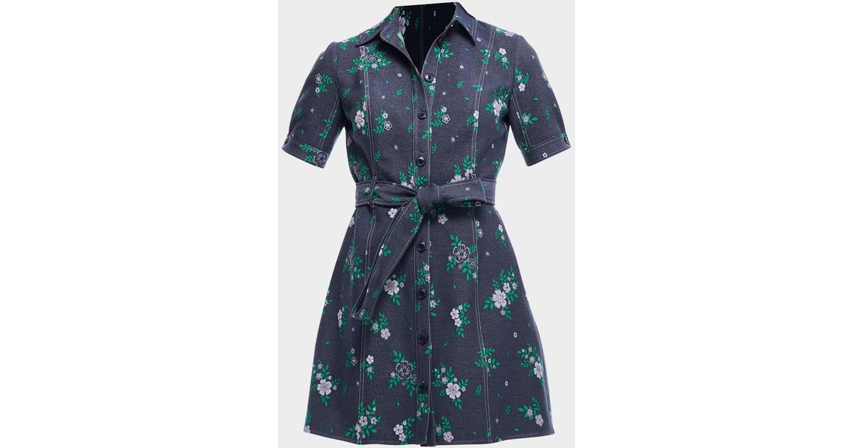 Shoshanna Archie Floral-Print Denim Mini Dress in Blue | Lyst