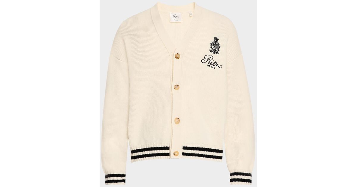 FRAME x Ritz Paris X Ritz Paris Crest Tennis Cardigan in Natural for ...