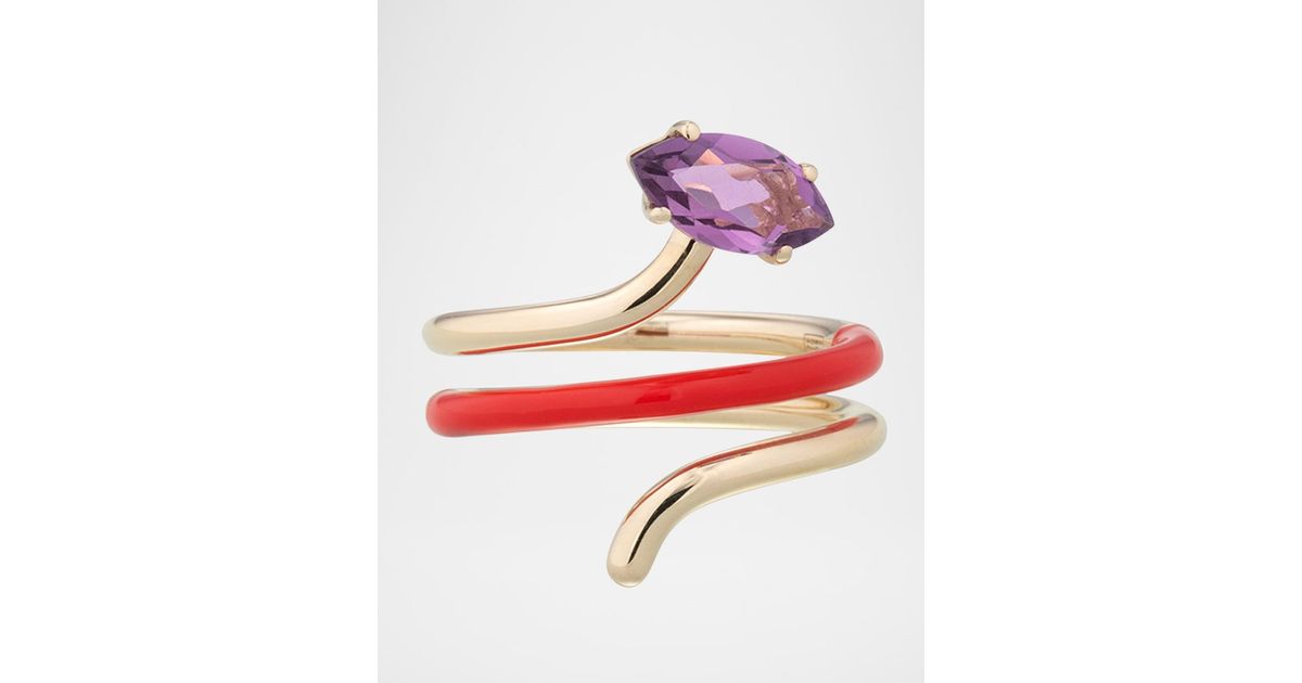 Bea Bongiasca 9K And Enamel Amethyst Long Vine Statement Ring in Red | Lyst