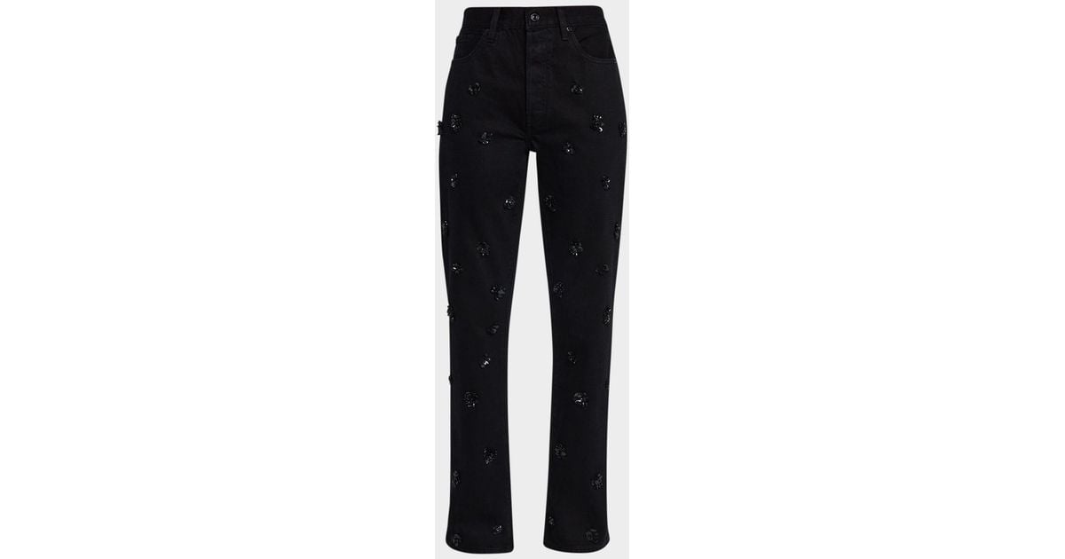 FRAME The Embellished Vertical Jeans in Black | Lyst