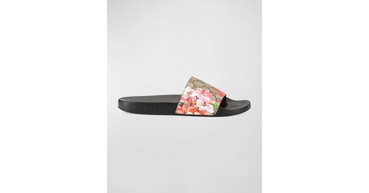 Gucci GG Blooms Supreme Slide Sandals in Brown | Lyst