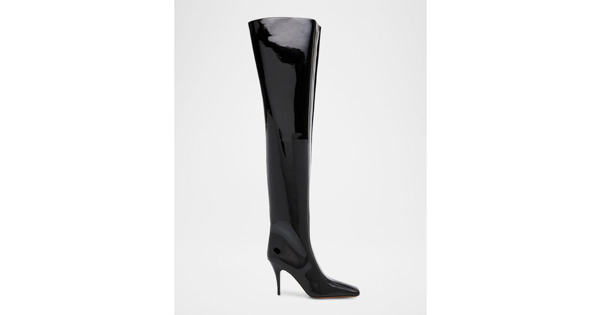 Stella McCartney 95Mm Square-Toe Patent Over-The-Knee Boots in Black | Lyst