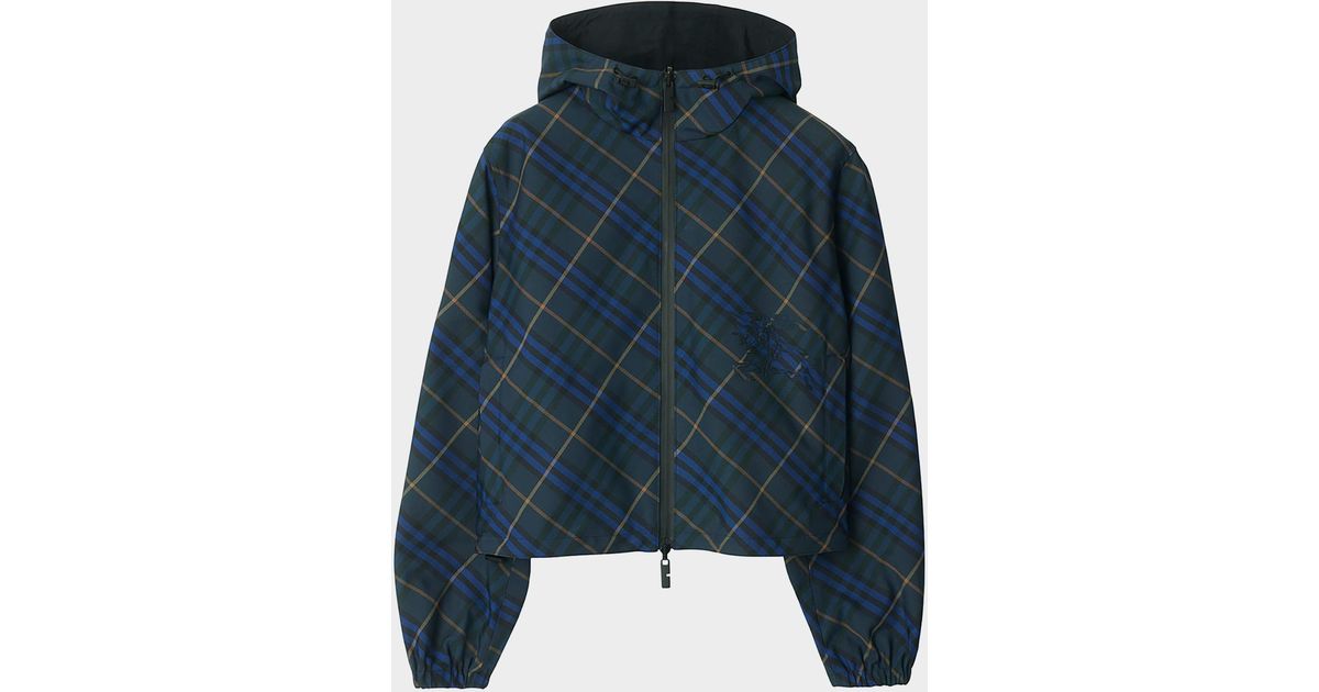 Burberry Check Ekd Hooded Jacket in Blue | Lyst