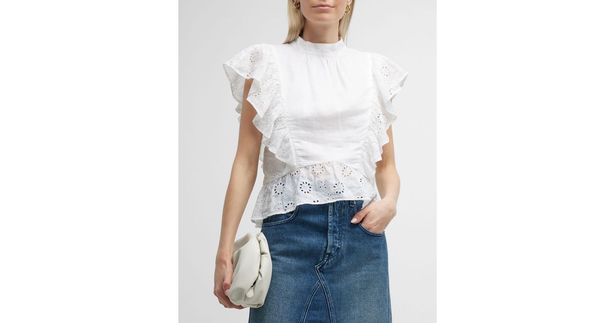 FRAME Eyelet Peplum Top in White | Lyst