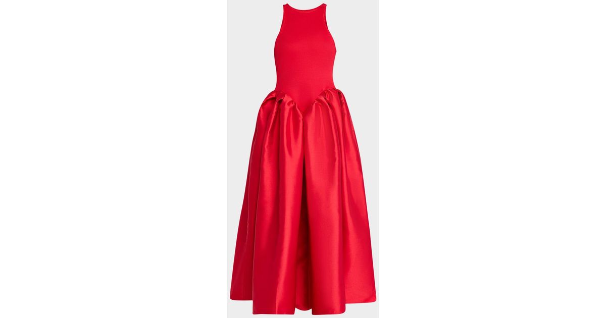 Marques'Almeida Heavy Satin And Rib-Jersey Long Dress in Red | Lyst