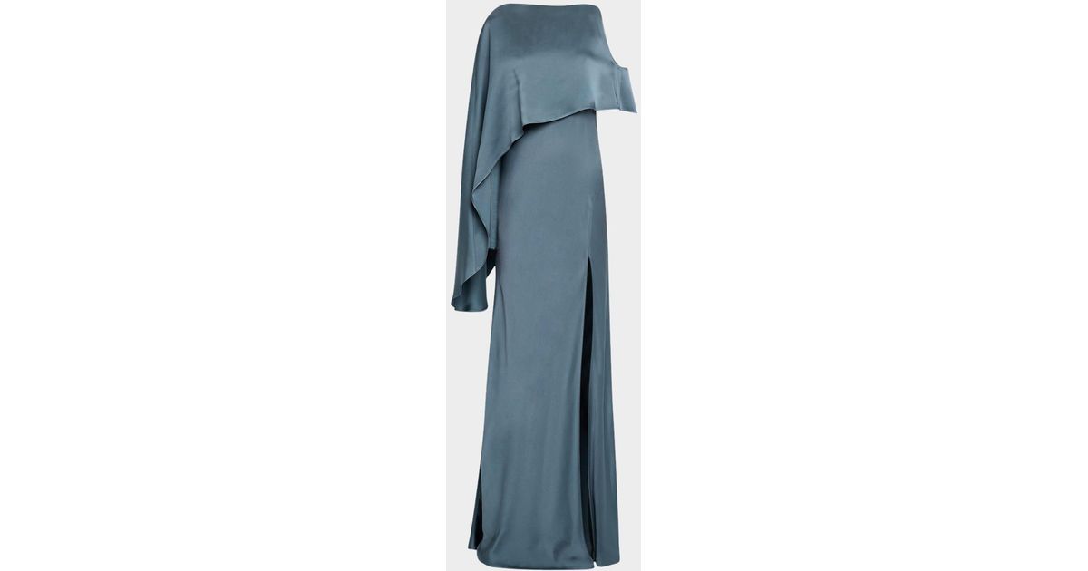 LAPOINTE Satin Asymmetric Draped Gown in Blue | Lyst