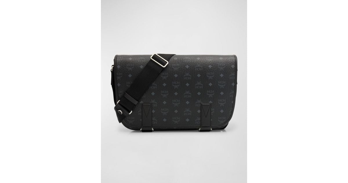 MCM Aren Visetos Monogram Canvas Messenger Bag in Black for Men | Lyst