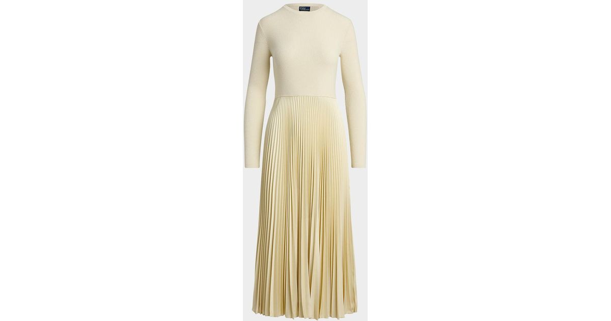 Polo Ralph Lauren Sweater-Bodice Long-Sleeve Dress in Natural | Lyst