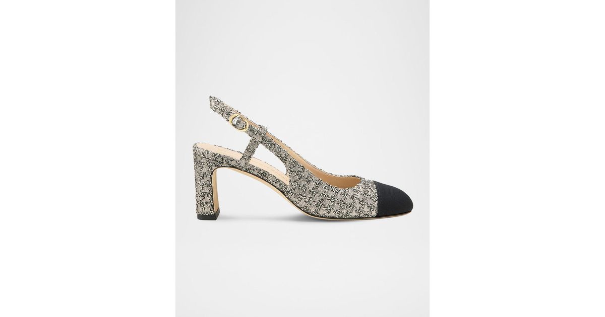 Stuart Weitzman 60Mm Babette Tweed Cap-Toe Slingback Pumps in Metallic ...