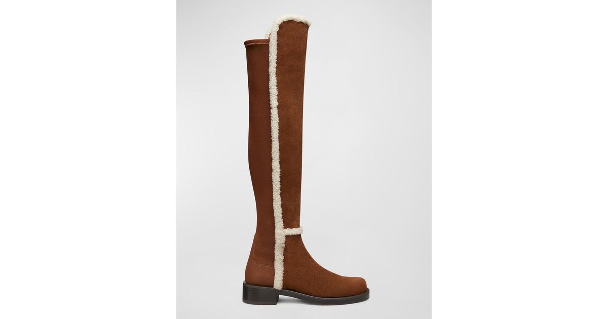 Stuart Weitzman 5050 Bold Suede Shearling Knee Boots in Brown | Lyst