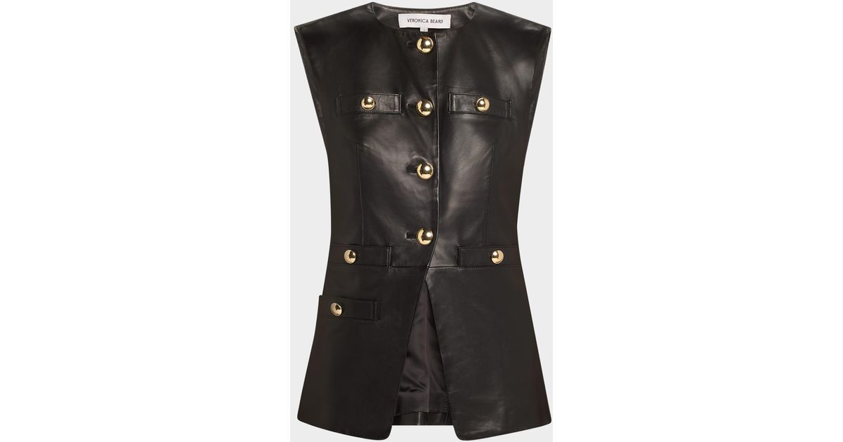 Veronica Beard Tamara Leather Vest in Black | Lyst
