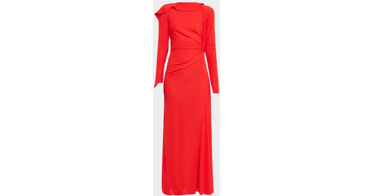 Victoria Beckham Draped Long-Sleeve Gown in Red | Lyst