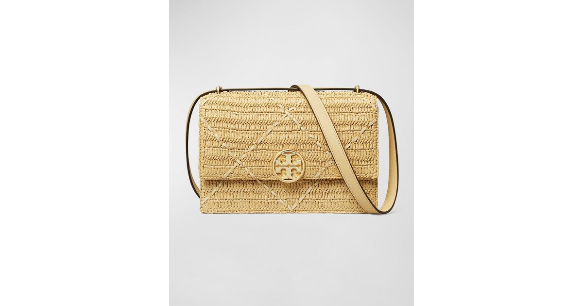 Tory Burch Miller Raffia Shoulder Bag in Metallic | Lyst