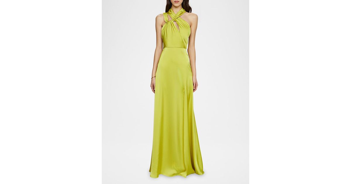 AMUR Allen Strappy Satin Gown in Yellow | Lyst