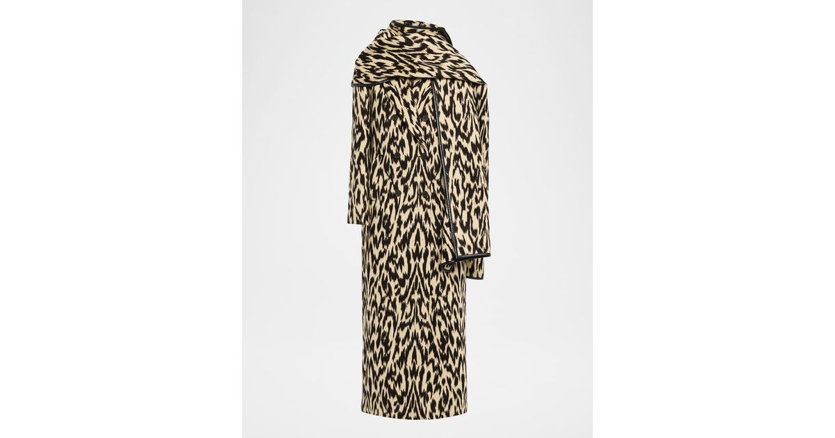 Brandon Maxwell Demi Ocelot-Print Double-Breasted Long Coat With Scarf ...