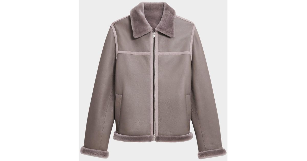 Theory A-Line Shearling Jacket in Gray | Lyst