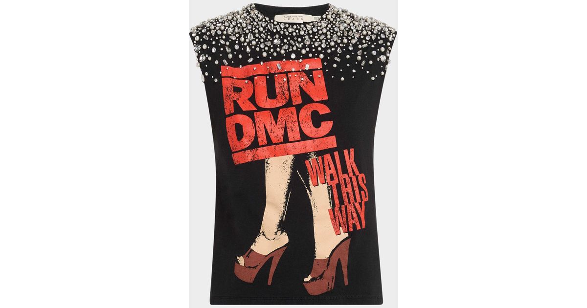 Alice + Olivia Micah Embellished Muscle Tank in Black | Lyst