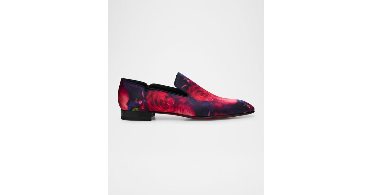 Christian Louboutin Dandy Chick Roses Satin Loafers in Red for Men | Lyst