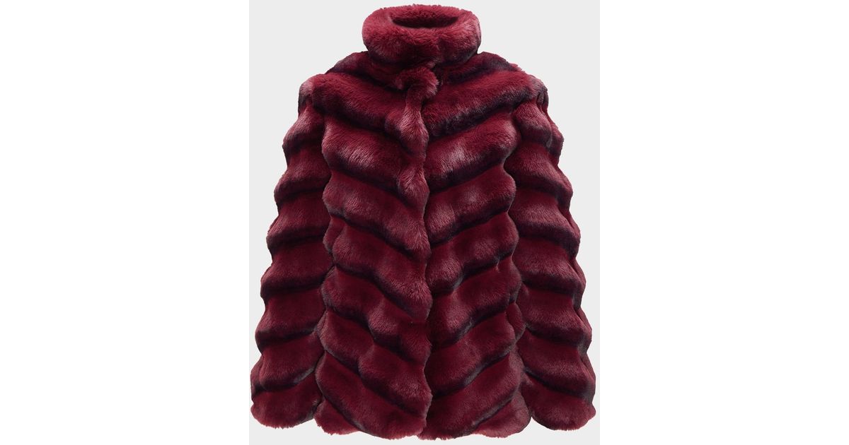 Lyla Grant Fur-Free Chevron Faux Chinchilla Coat in Purple | Lyst