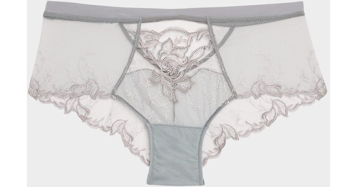 Lise Charmel Source Beaute Embroidered Tulle Boyshorts in Gray | Lyst