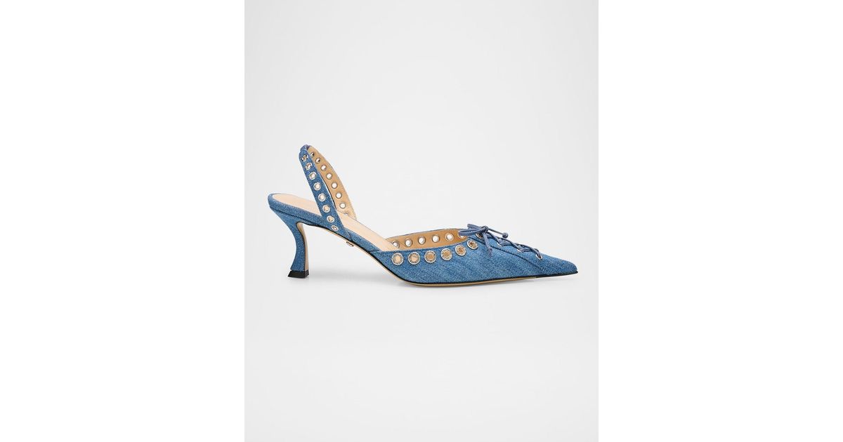 Mach & Mach Crystalized Corset Denim Slingback Pumps in Blue | Lyst