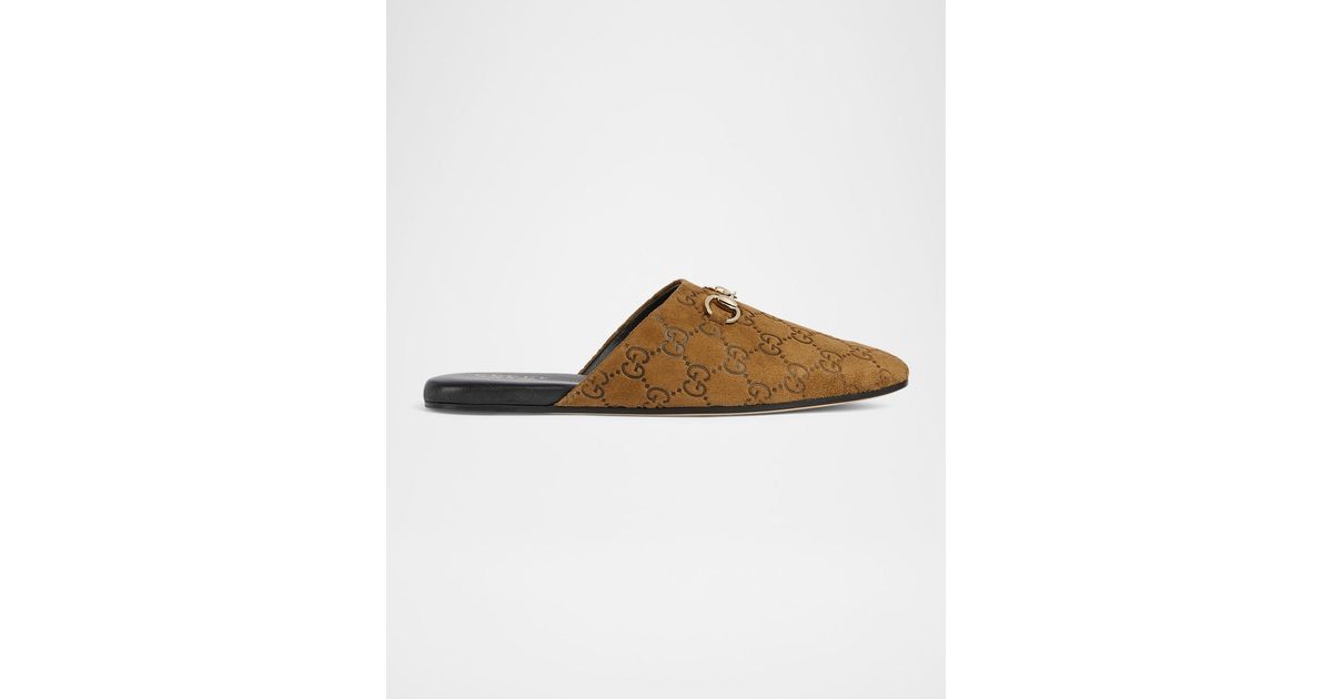 Gucci Annette Gg Suede Flat Mules in Brown | Lyst