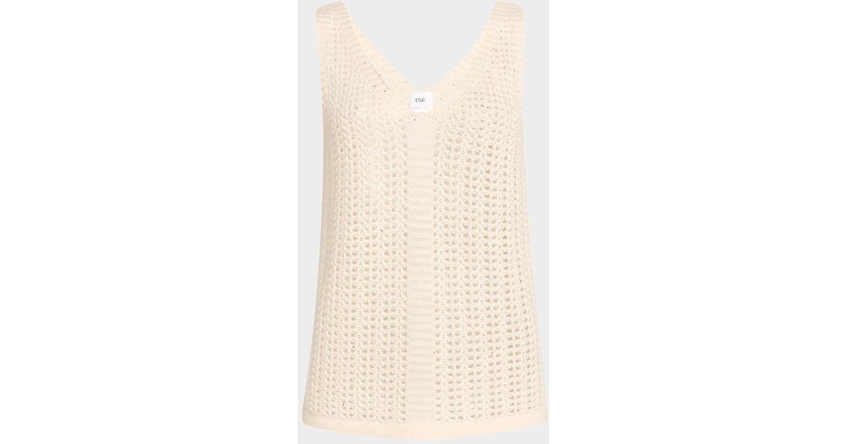 TSE Sequin Open-Knit Tank in Natural | Lyst
