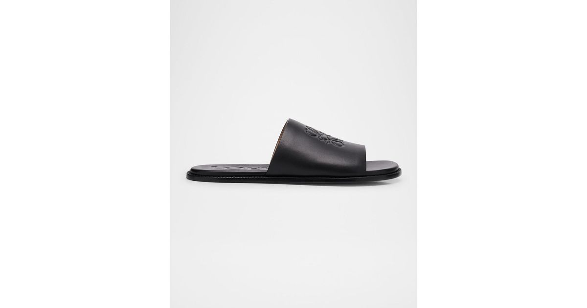 Loewe Flex Anagram Soft Calfskin Slide Sandals in Black for Men | Lyst