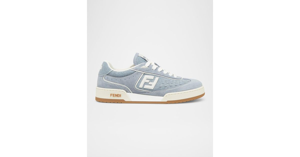 Fendi Match Denim And Suede Low-Top Sneakers in Blue | Lyst
