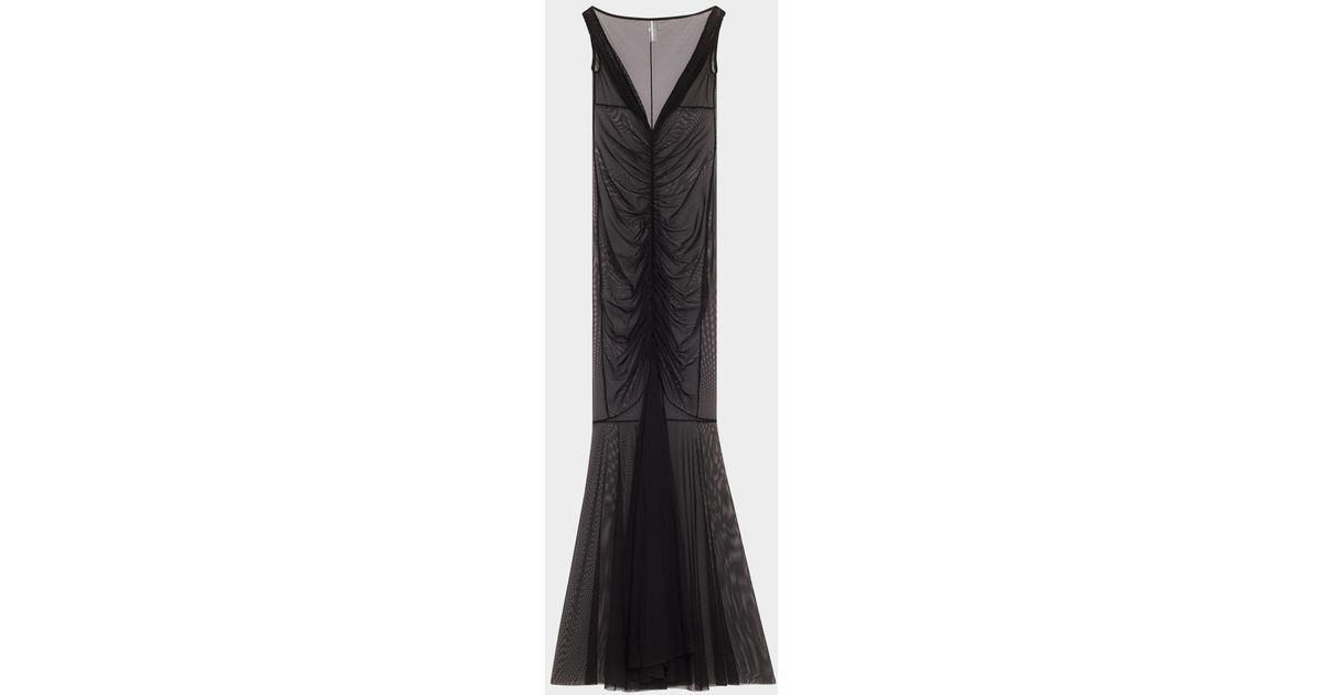 Norma Kamali Tara Shirred-Front Fishtail Gown in Black | Lyst