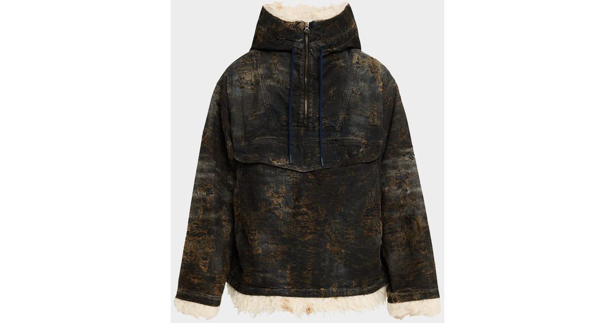 DIESEL Fleece-Lined Coated Jacquard Anorak in Black for Men | Lyst