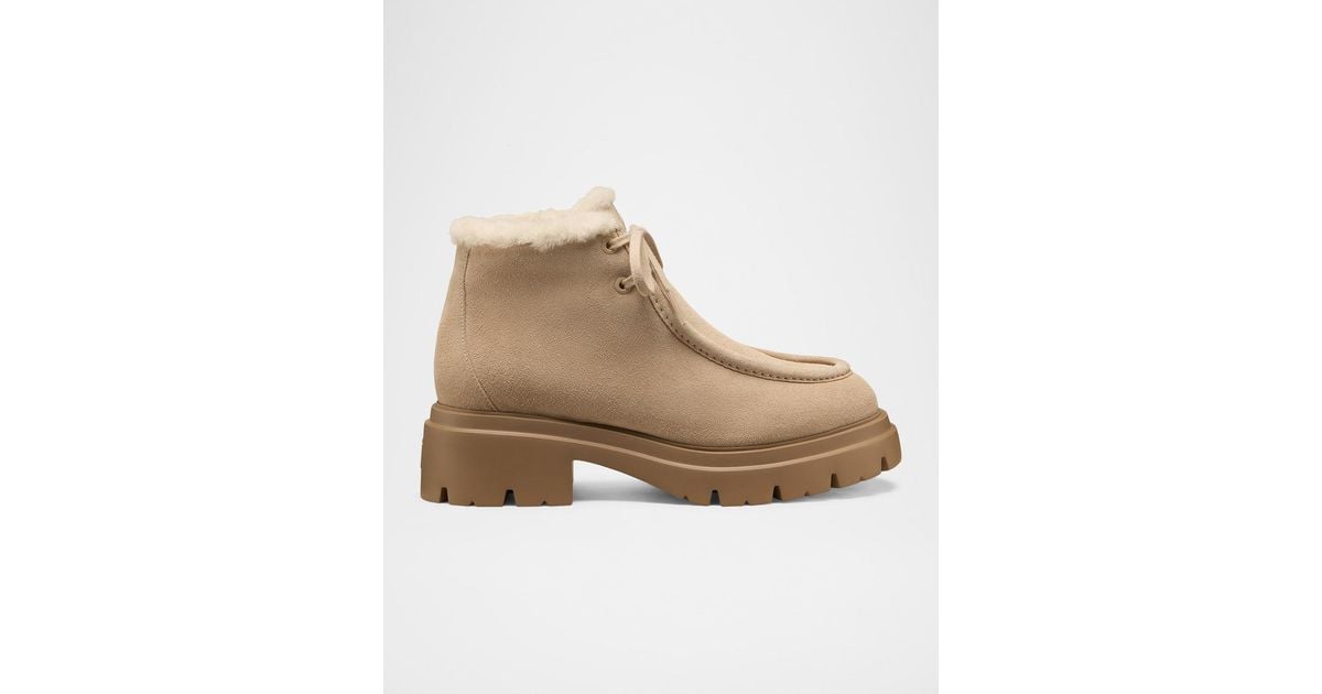 Stuart Weitzman Hudson Shearling-Lined Suede Chukka Booties in Natural ...