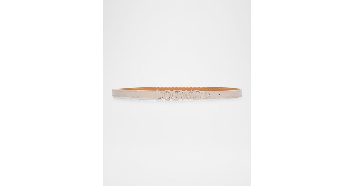 Loewe Logo Lettering Leather Skinny Belt in White | Lyst