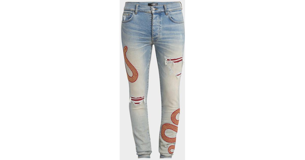 Amiri Snake Applique Skinny Jeans in Blue for Men | Lyst