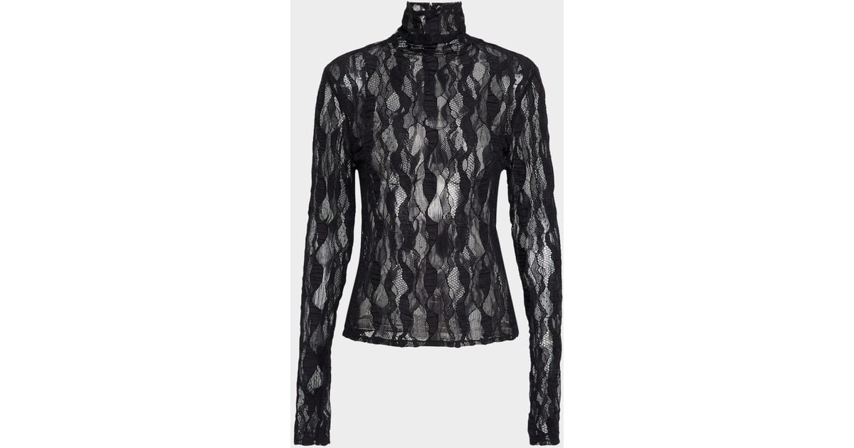 Ulla Johnson Ulyssa Lace Mesh Turtleneck in Black | Lyst