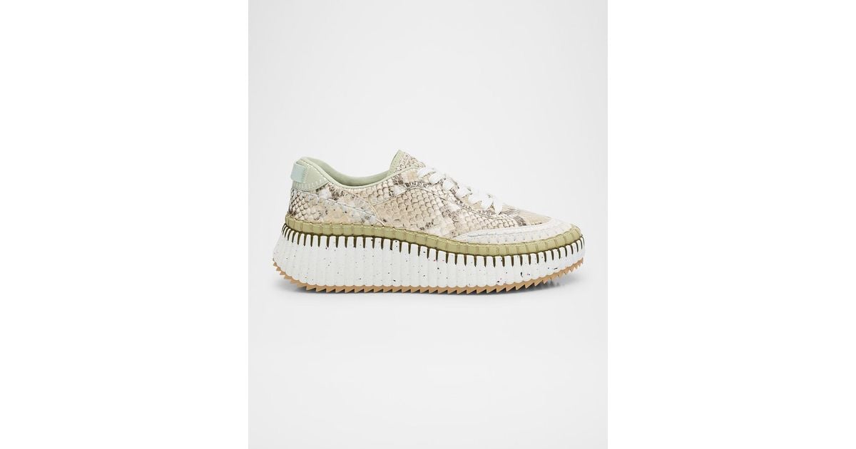 Chloé Nama Python-Print Leather Stitch Walking Sneakers in Metallic | Lyst