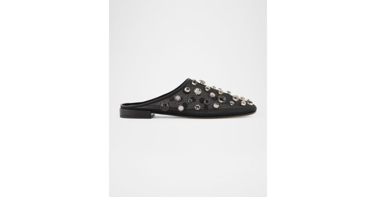 Giorgio Armani Gem Studded Mesh Ballerina Mules in Black | Lyst