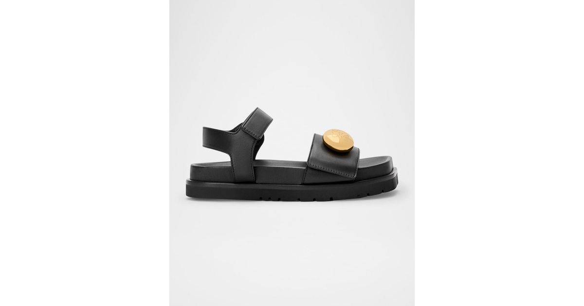 Loewe Pebble Fussbett Leather Sandals in Black | Lyst
