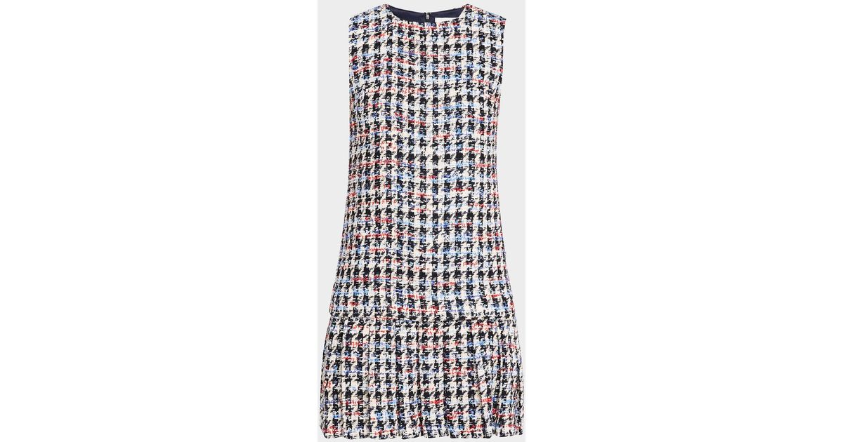 St. John Americana Tweed Pleated Mini Dress in White | Lyst