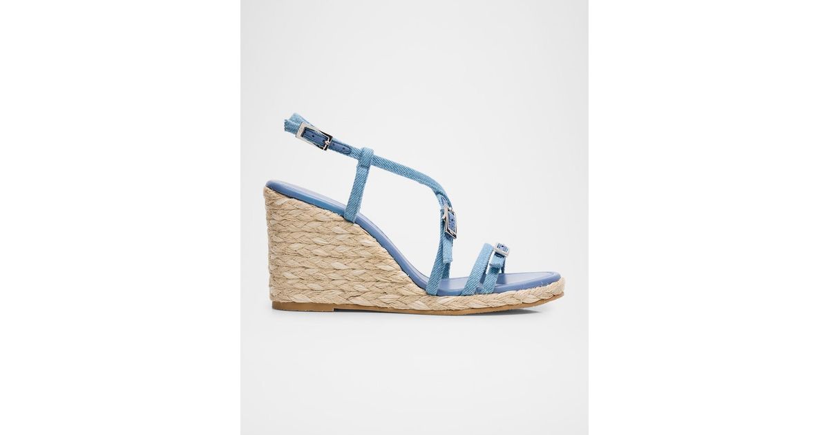 Stuart Weitzman Georgie Denim Strappy Espadrille Sandals in Blue | Lyst