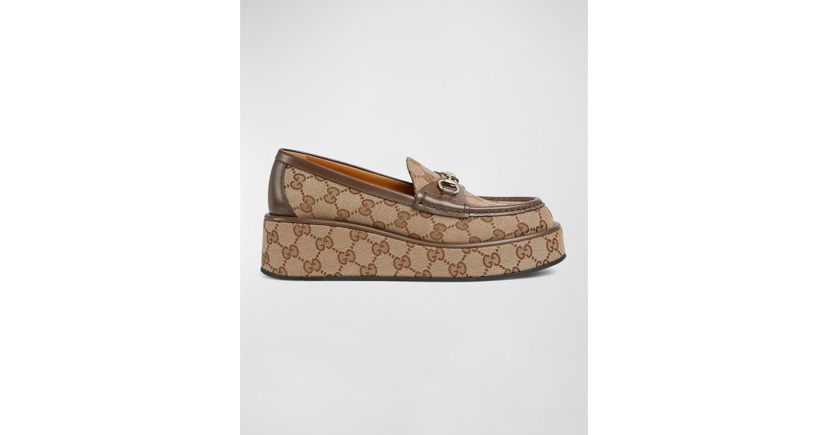 Gucci Idle Monogram Bit Platform Loafers in Natural | Lyst
