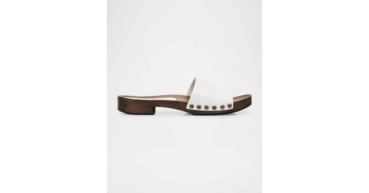 Miu Miu Leather Logo Slide Clogs in White | Lyst
