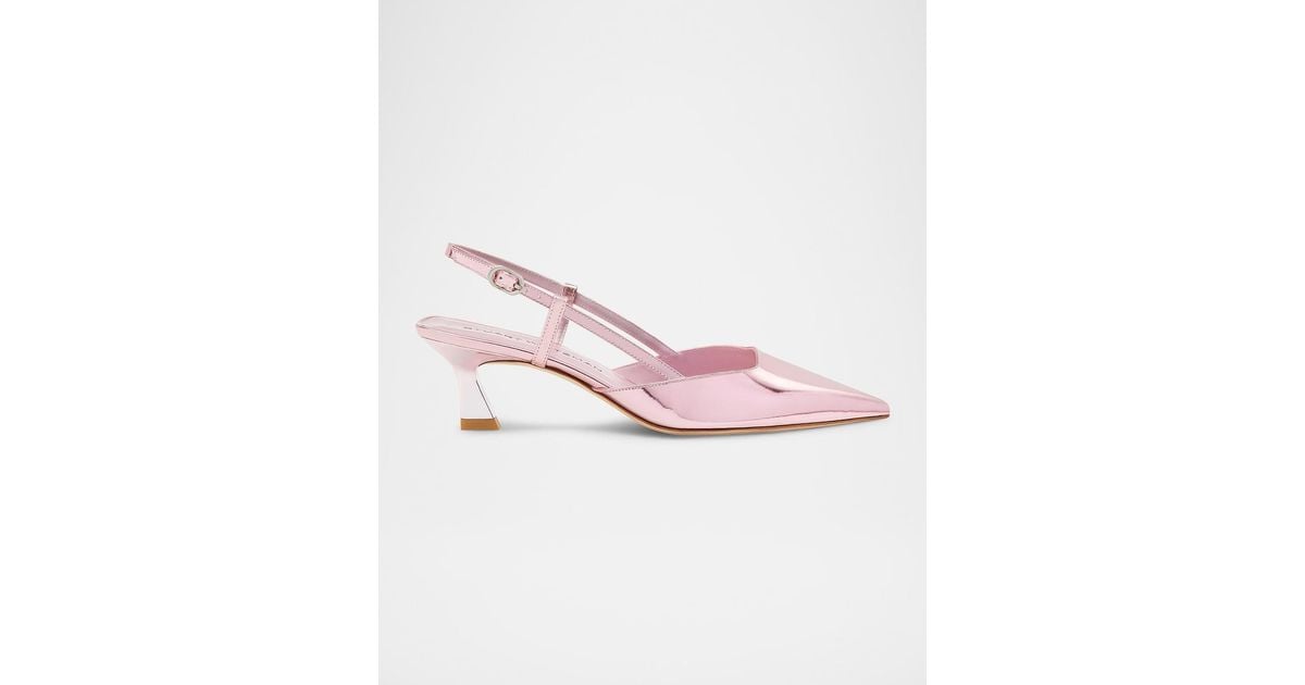 Stuart Weitzman Vinnie Metallic Kitten Slingback Pumps in Pink | Lyst
